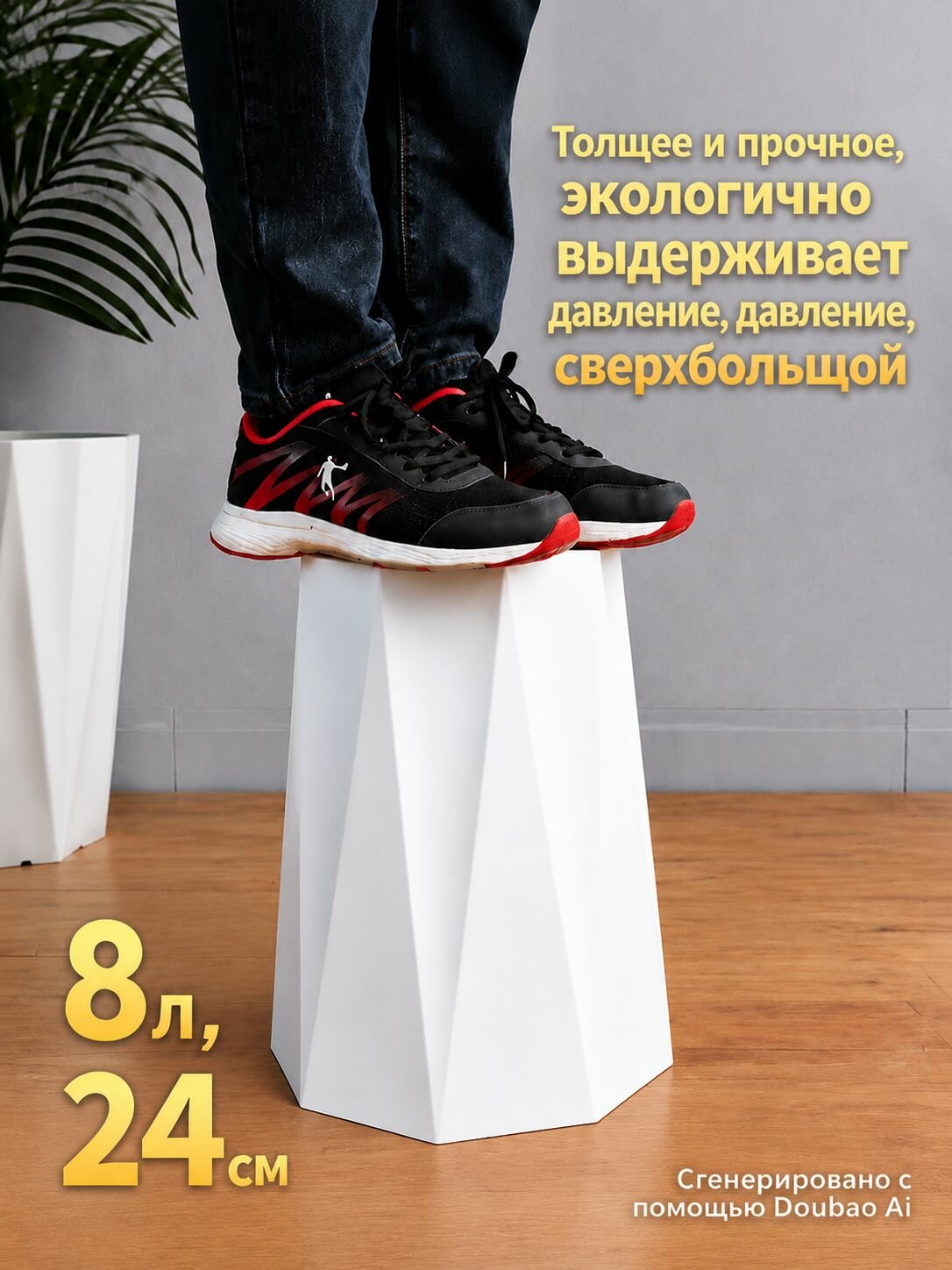 Вазон 9 л, 29 см, 1 шт, цвет белый для растений