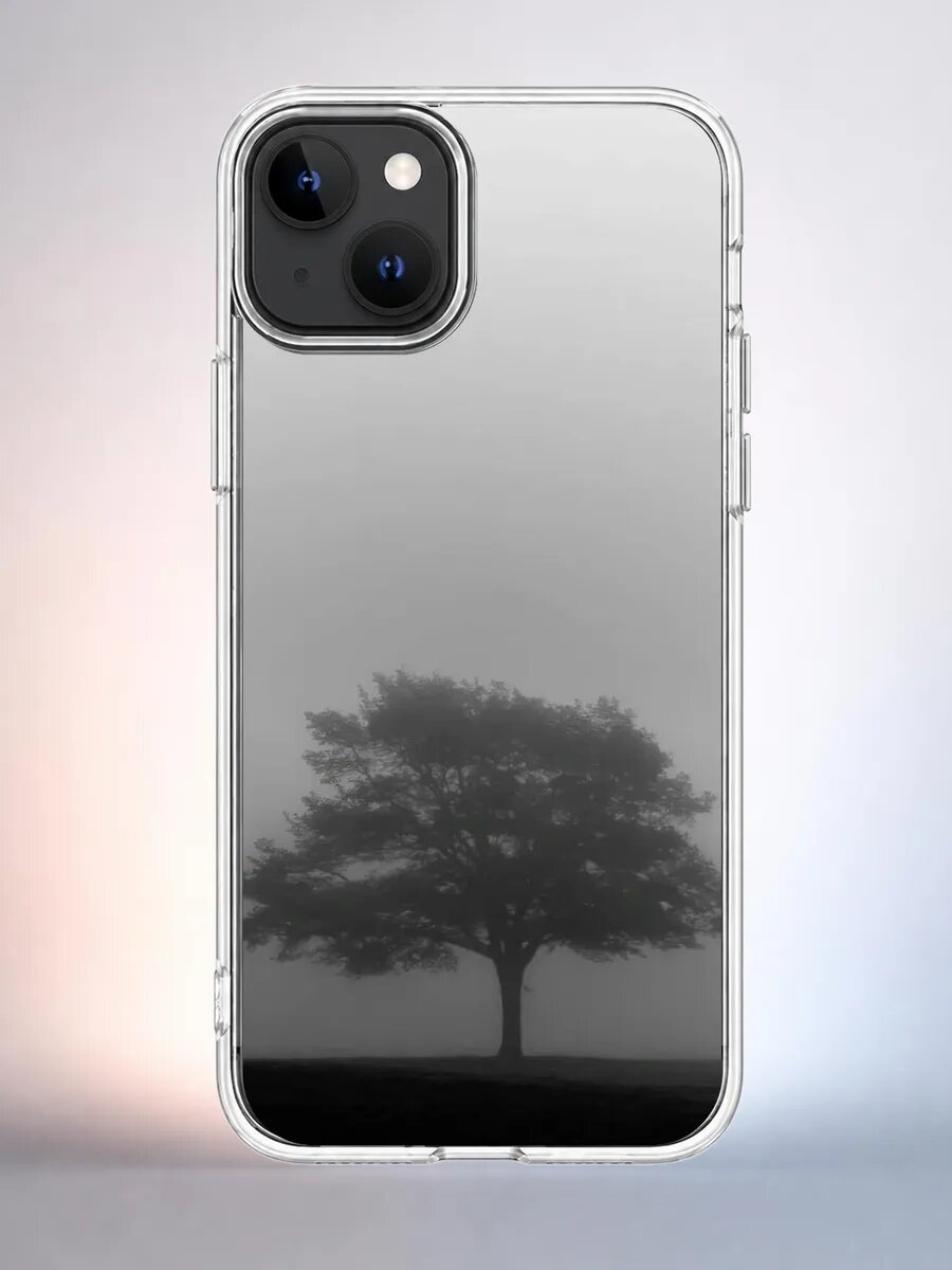 Чехол iPhone 15 дерево в тумане силиконовый прозрачный