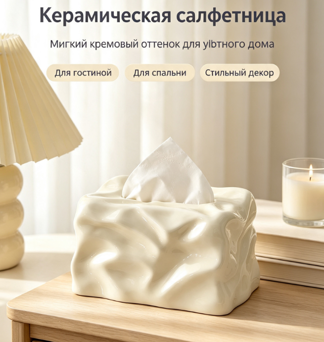 Салфетница 1 шт. Оригинальная керамическая салфетница с волнистой текстурой, настольный контейнер для салфеток