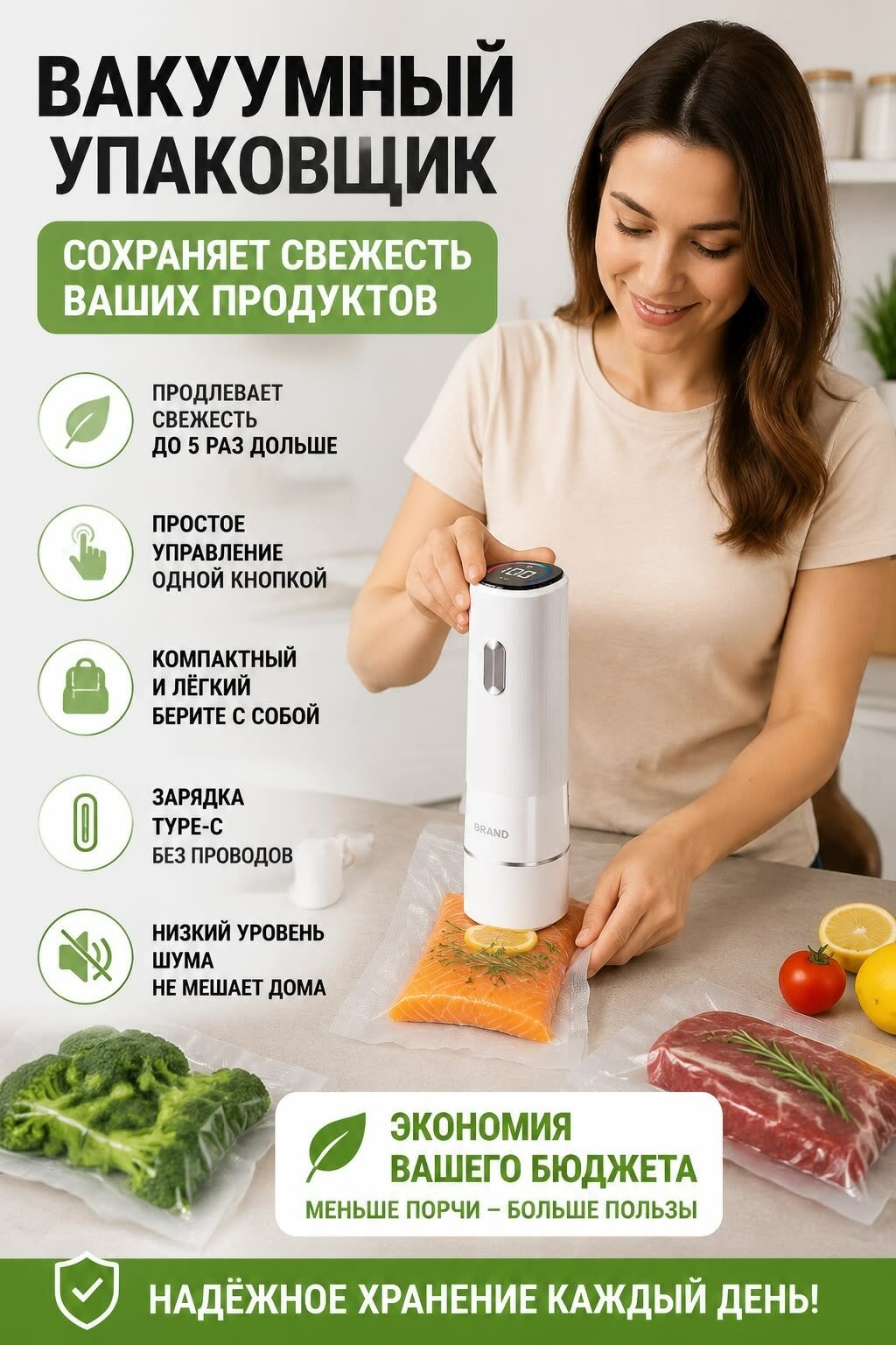 Вакуумный упаковщик, Сумка, АБС пластик, белый для дома Да