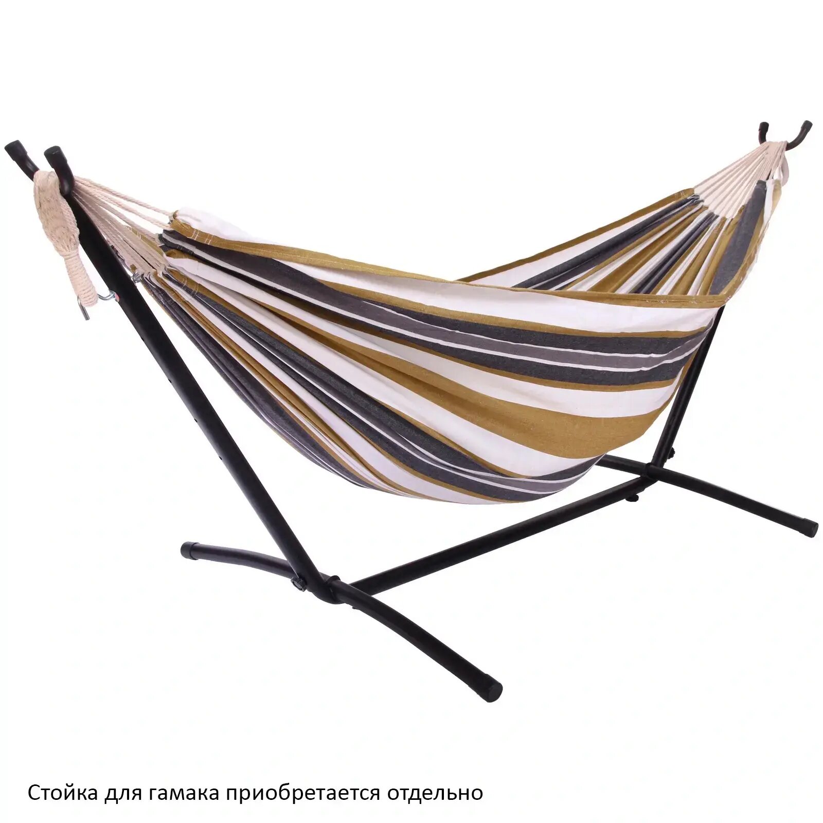 Гамак подвесной из хлопка «SJ-A59-STR11», 220х160 см, полосатый, с сумкой и крюками