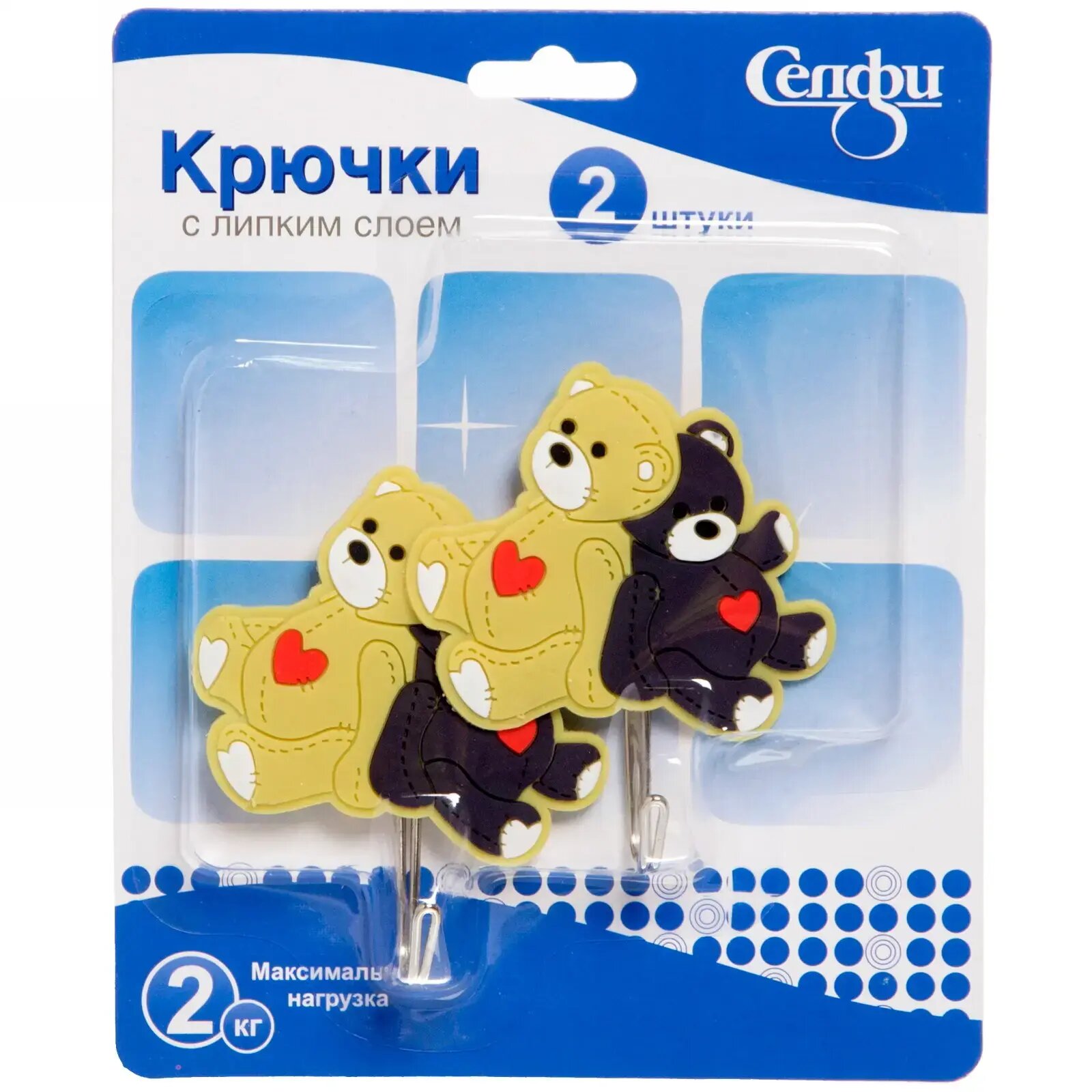 Крючки на липком слое 2шт, мишутки, нагрузка 2кг, удобство и стиль