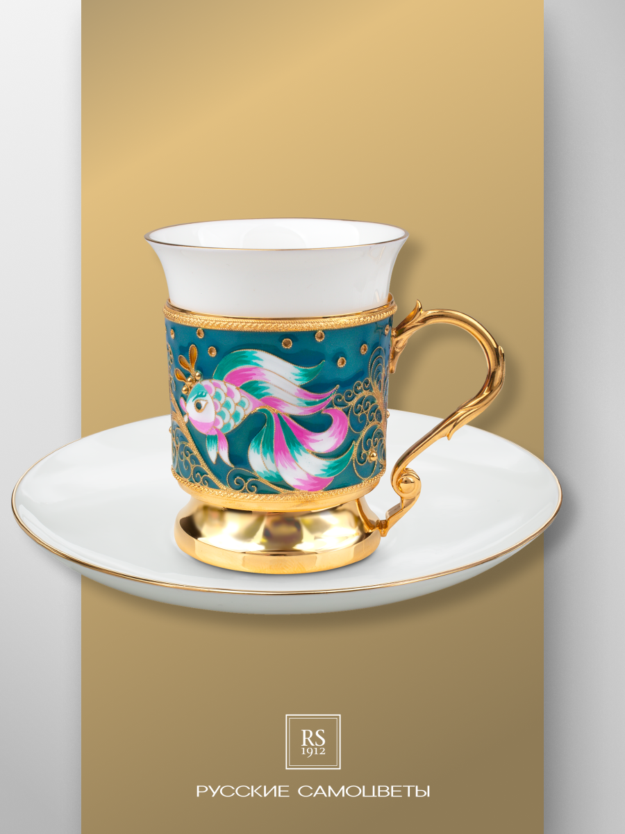 Кофейный набор Русские Самоцветы, серебро 925, эмаль, 53.77 г