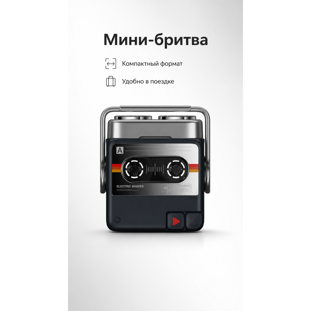 Портативная электробритва ретро‑кассета, аккумуляторная бритва для мужчин，Чёрный