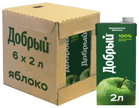 Нектар Фермерские яблочки добрый 2 л, 6 шт