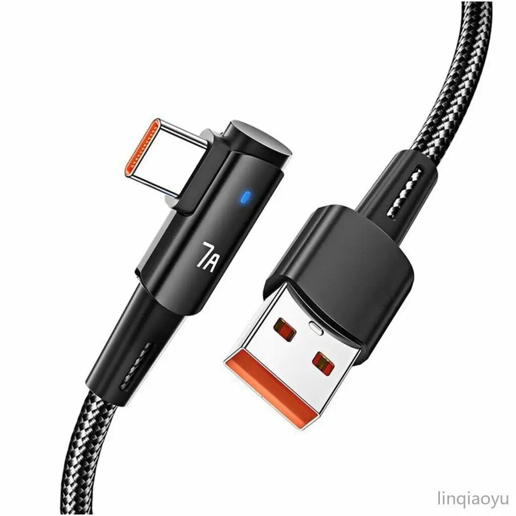 Обновленный кабель USB A на Type-C 7A/100W с индикатором (Цвет товара: черный)