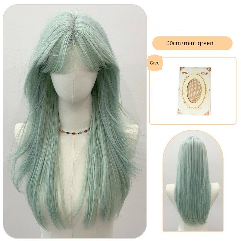 Минт-зеленый полный парик с прямыми волосами, естественный вид для женщин - в комплекте волосистая сетка