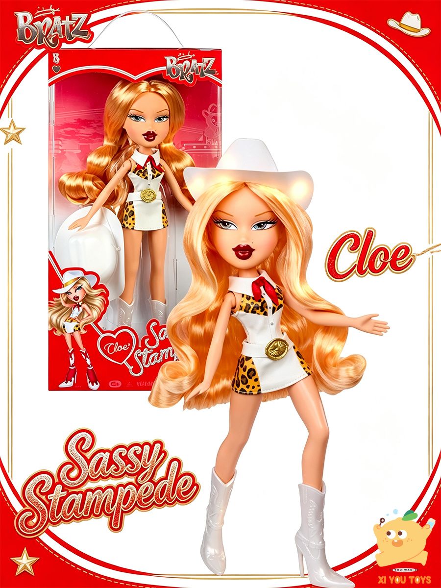 Кукла, Bratz Sassy Stampede Cloe Fashion Doll / Серия кукол Братц вестерн, полный комплект леопардовой ковбойской одежды для персонажа Клои, праздничный подарок для девочек
