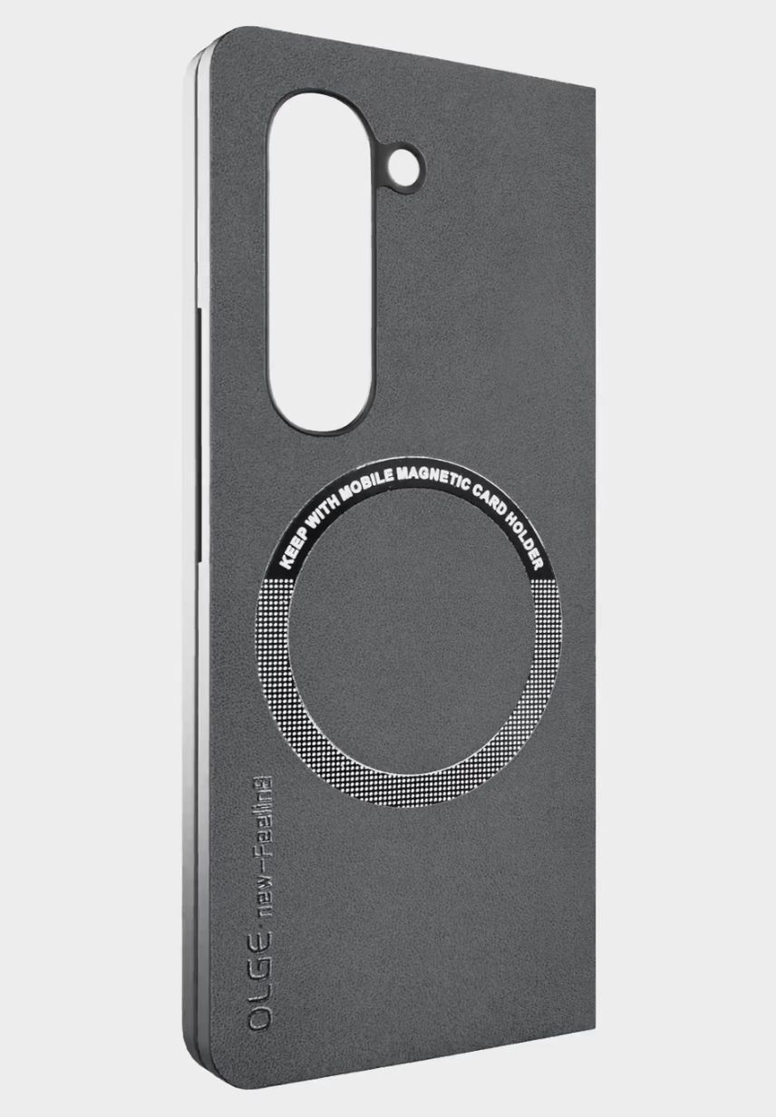 Чехол на Samsung Galaxy Z Fold 5 MagSafe на Самсунг Галакси Зет Фолд 5 защитная кожаная накладка с магнитом (серый)