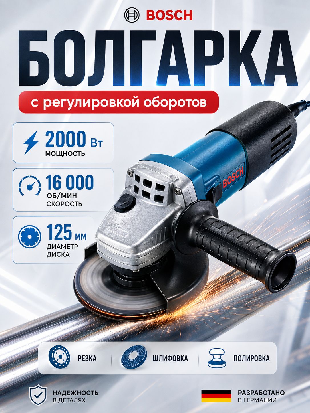 Болгарка 125 электрическая с регулировкой оборотов, УШМ