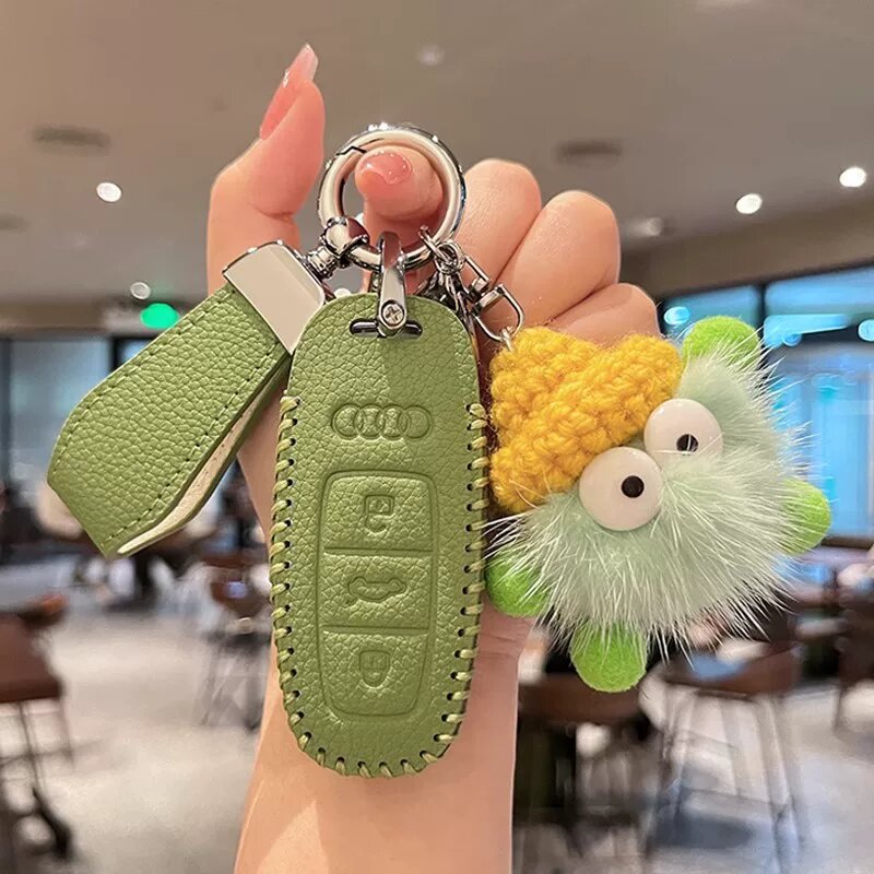 Авокадо зеленый чехол для ключа Audi с маленькой кожаной пряжкой и маленьким угольным шариком
