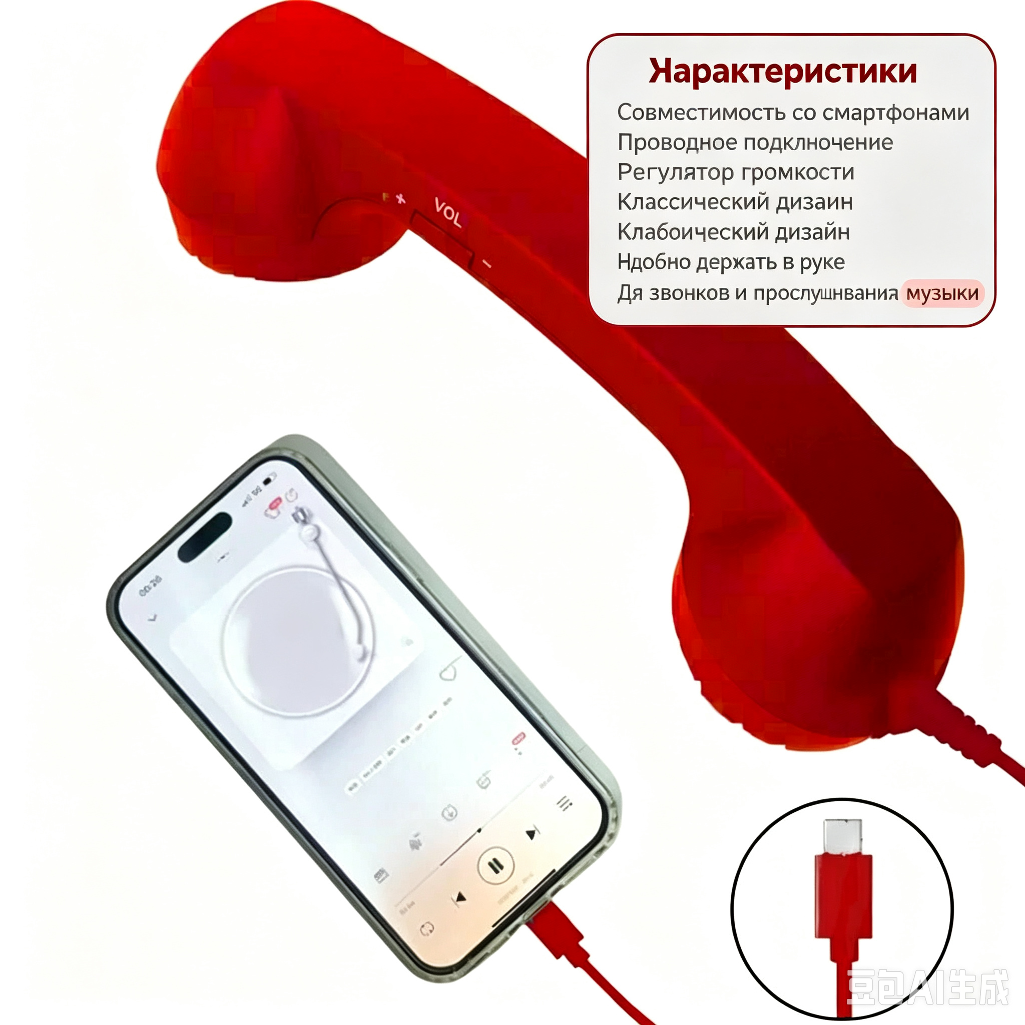 Ретро-телефонная трубка для iPhone и Android, приёмник с микрофоном и динамиком