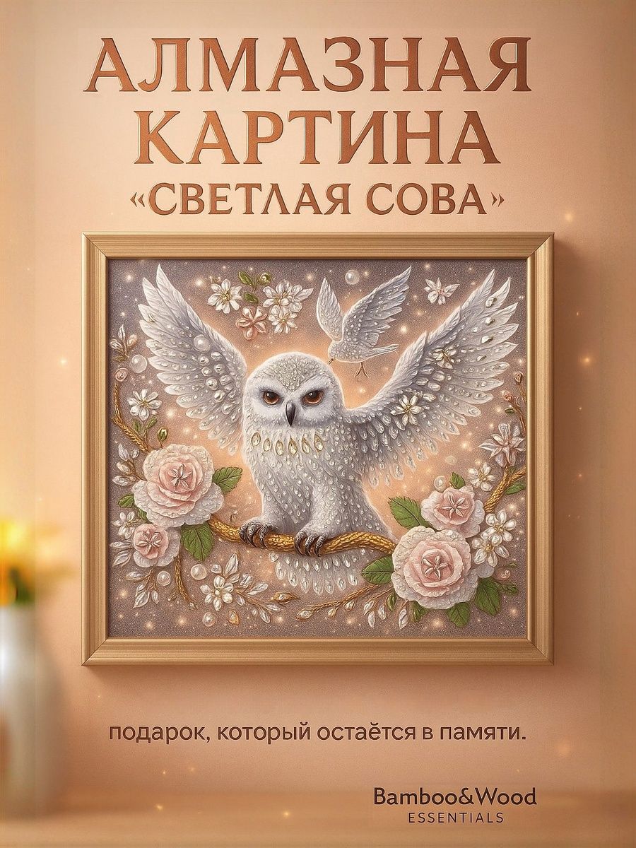 5D алмазная мозаика Сияющая сова с розами 30*30 см, набор для творчества и декора дома