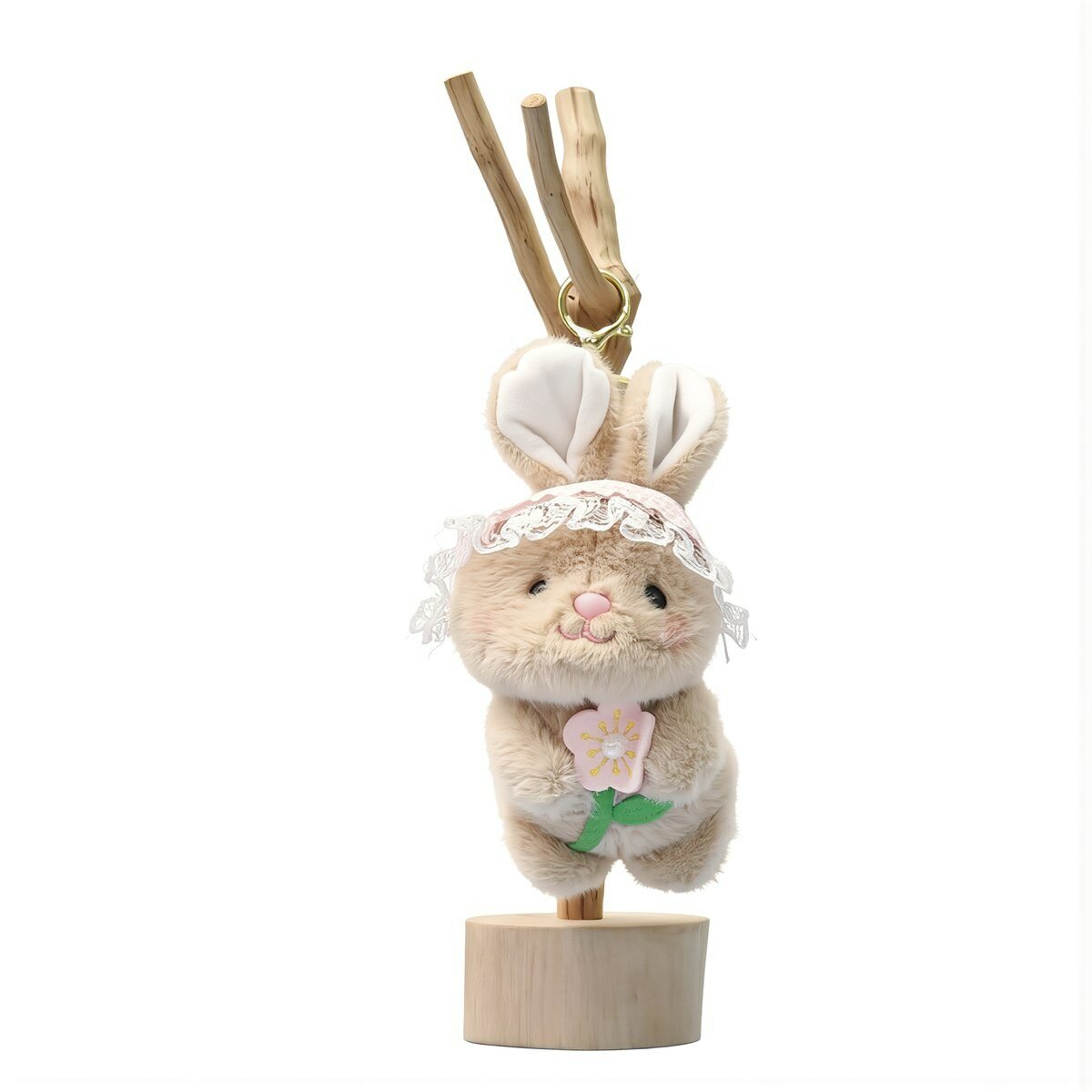 Аксессуар для сумки милый пушистый заяц 12 см с белой расцветкой декоративным кружевом для подвешивания на рюкзак ключей
