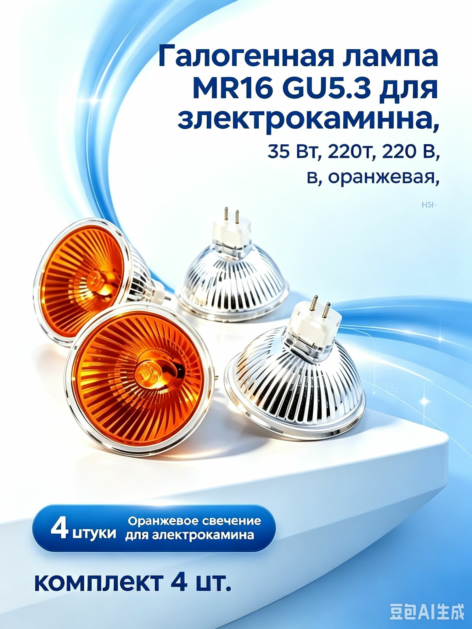 Лампочка, Цоколь: GU5.3, 36 Вт, Галогенная, 4 шт.