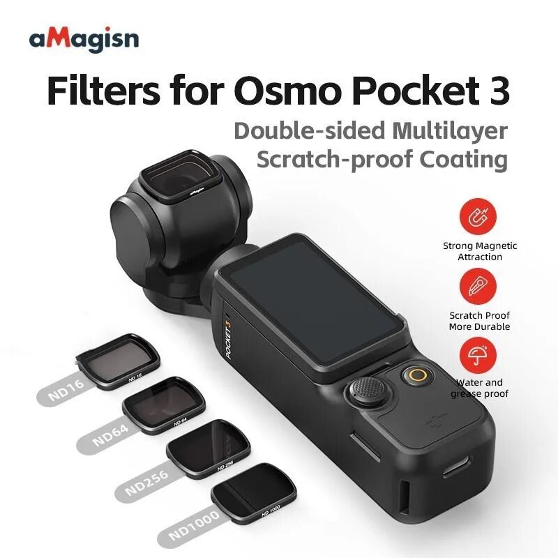 Набор фильтров aMagisn ND, магнитные фильтры ND16, ND64, ND256, ND1000, Аксессуары для стеклянных линз Osmo Pocket 3