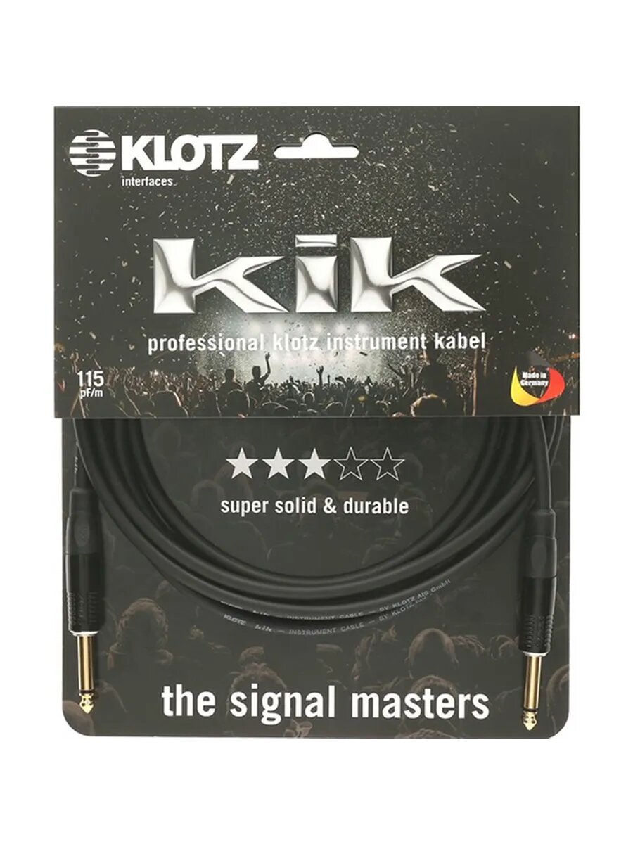 KIK Кабель инструментальный, 3м, прямые коннекторы, Klotz