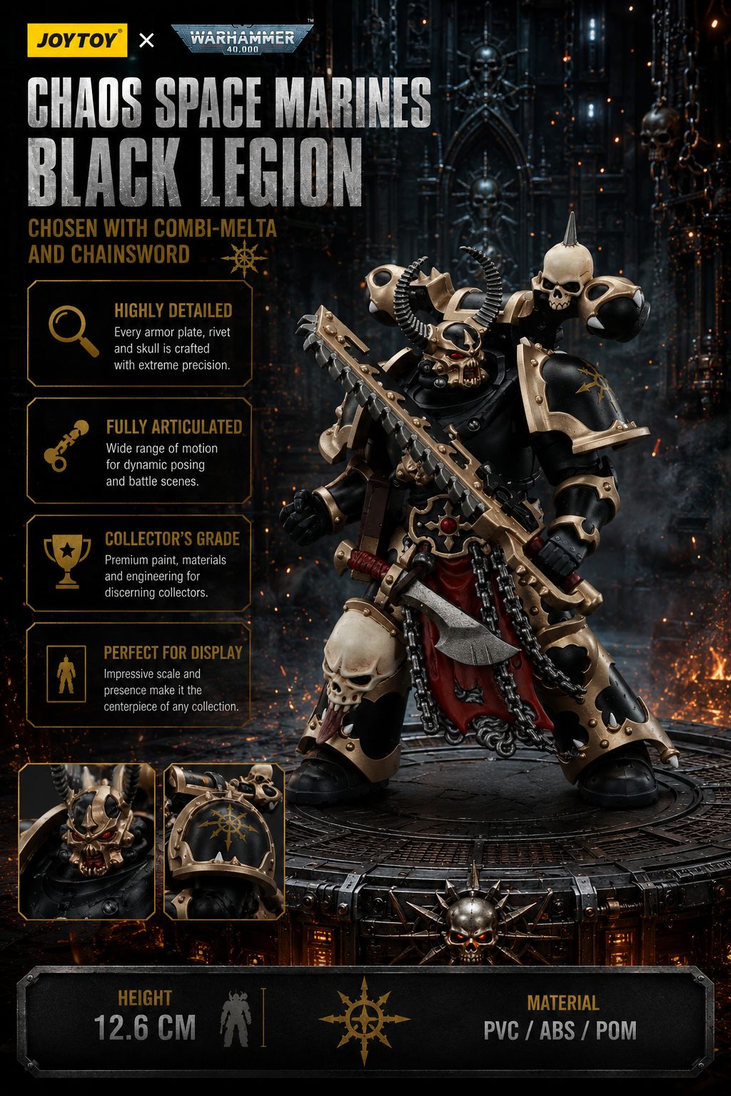 Подвижная фигурка JOYTOY Warhammer 40K 1/18 Chaos Space Marines Black Legion Chosen with Combi-melta and chainsword Подарок модели