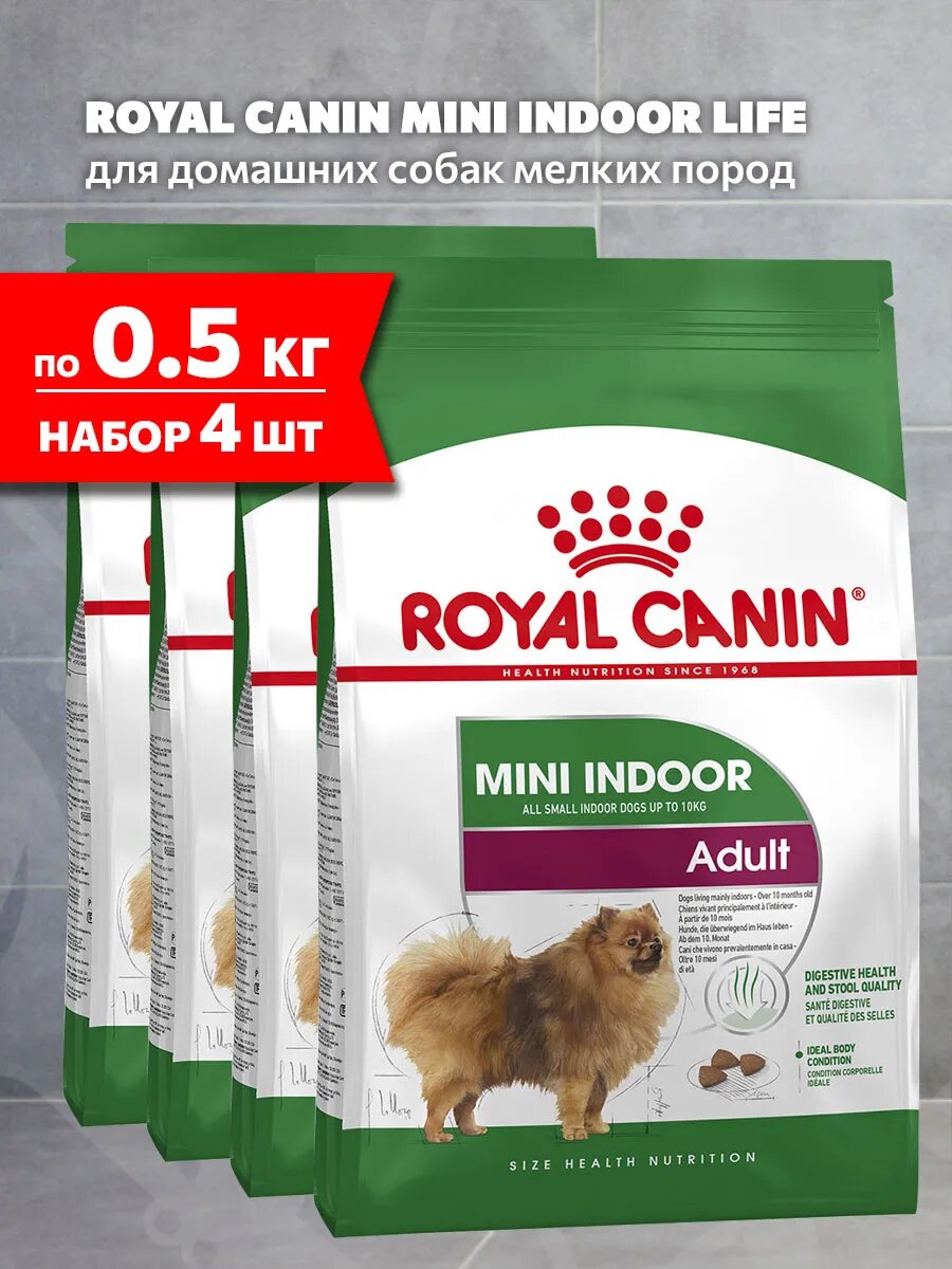 Корм сухой Royal Canin Mini Indoor Life Adult для взрослых собак маленьких пород живущих дома, 0,5 кг x 4 шт