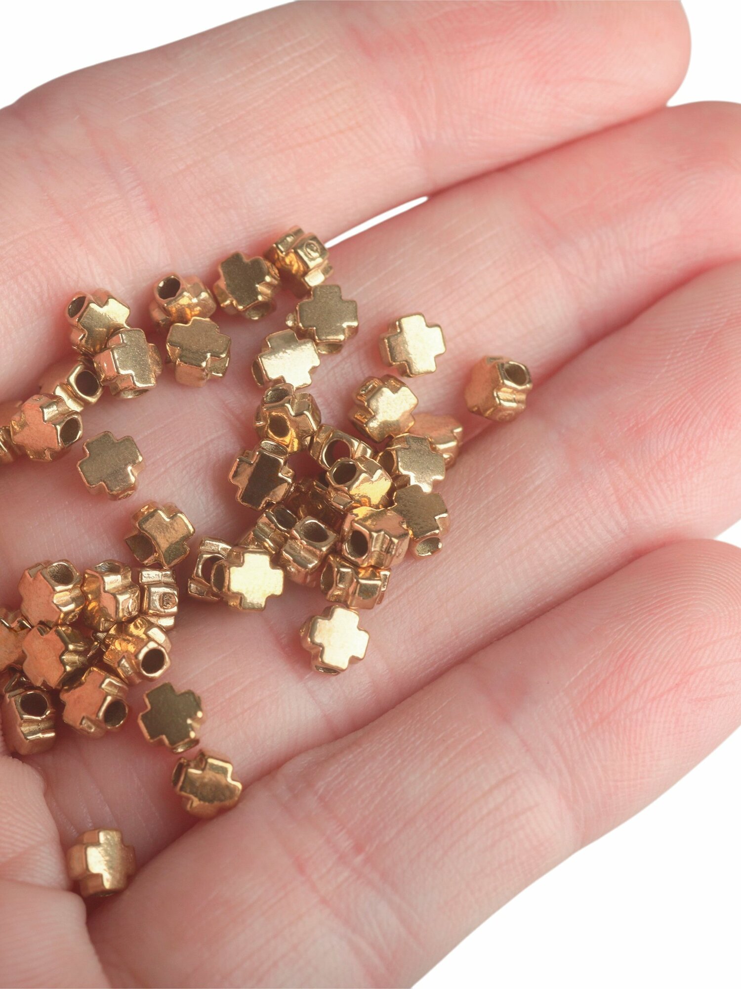 Бусины 15 шт, позолота Real 18K Gold Plated, 4x4x2.5 мм