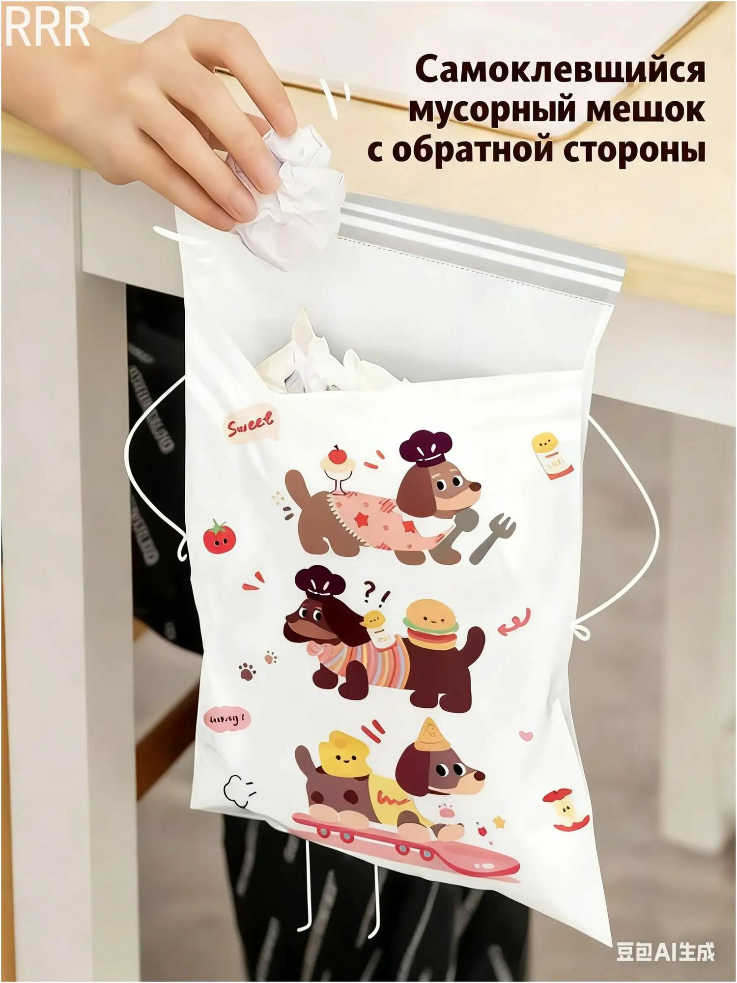 Мешки для мусора бежевые, 5 литров, 50 мкм, с завязками, 30 штук в упаковке, из полиэтилена