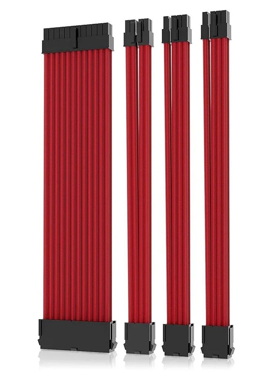 Удлинитель кабеля питания ATX 24-pin, EPS 8-pin и PCI-E 6+2-pin, 0,3 м, красный