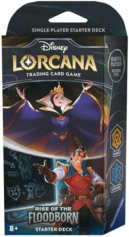 Стартовая колода Disney Lorcana TCG выпуска Rise of the Floodborn Starter Deck (Amber+Sapphire) на английском языке