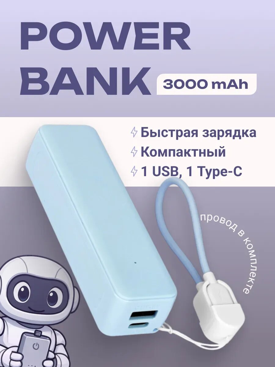 Портативный аккумулятор power bank 3000 mAh, Type-C