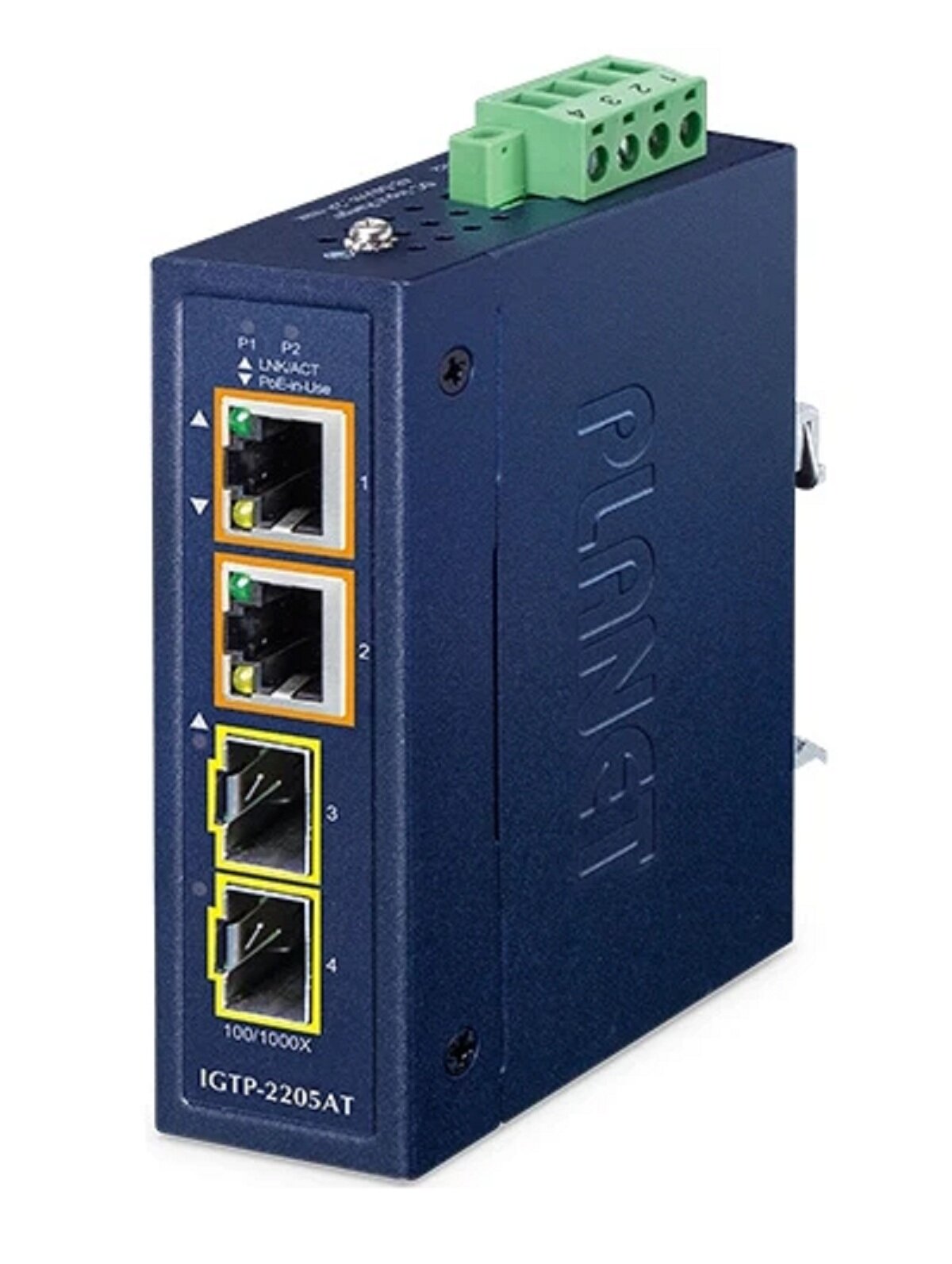 Медиа-конвертер Planet IGTP-2205AT IP30 COMPACT SIZE 2-PORT 100/1000X SFP + 2-PORT 10/100/1000T 802.3AT POE+