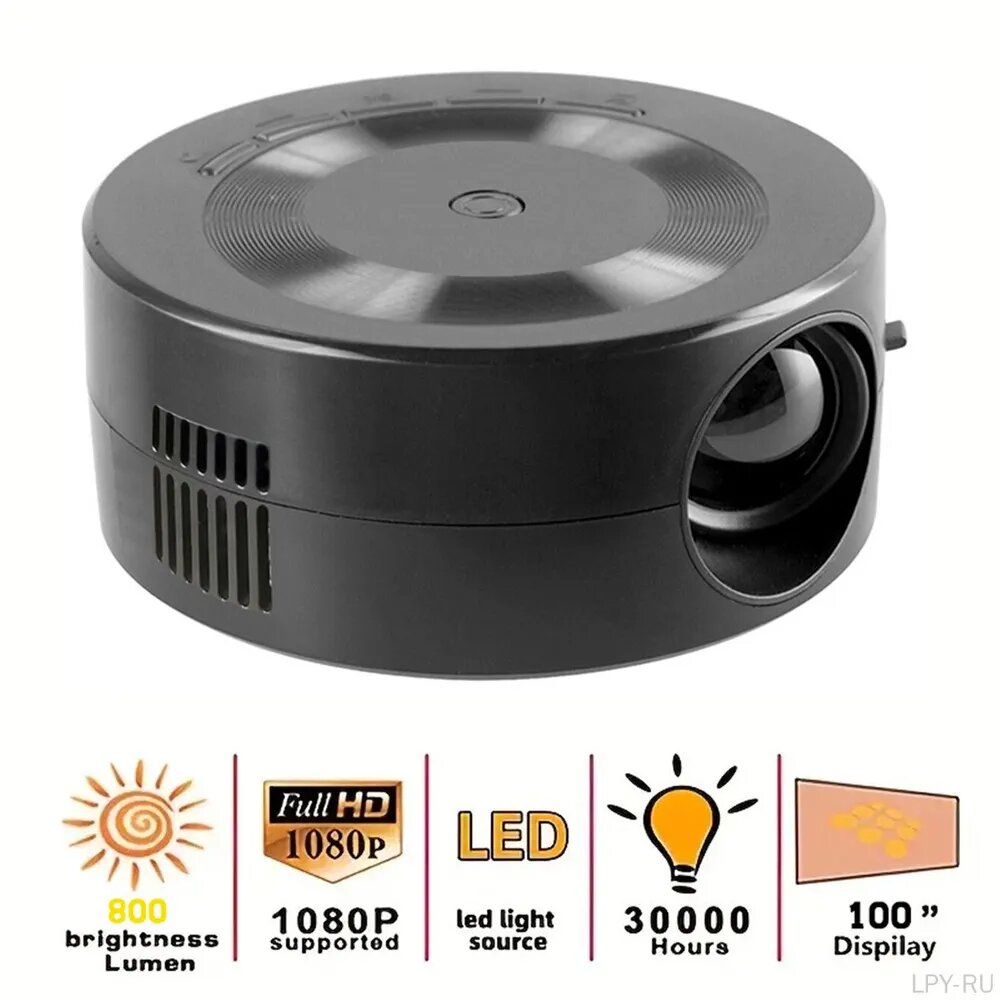 YUMTTY Проектор портативный 1080p LED Видеопроектор с USB HDMI AV TF для домашнего кинотеатра черный — фото 1