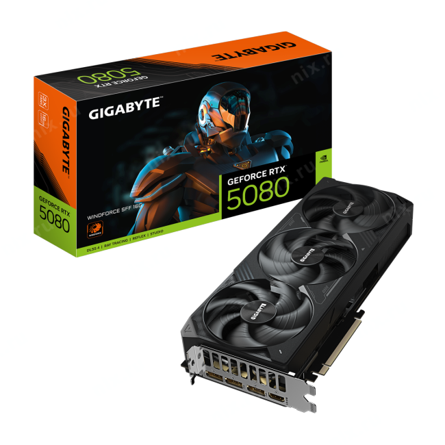GIGABYTE Windforce GV-N5080WF3-16GD 1.0 (GeForce® RTX 5080) 16 Гб, GDDR7, 256 бит, PCI Express, 3xDP,1xHDMI