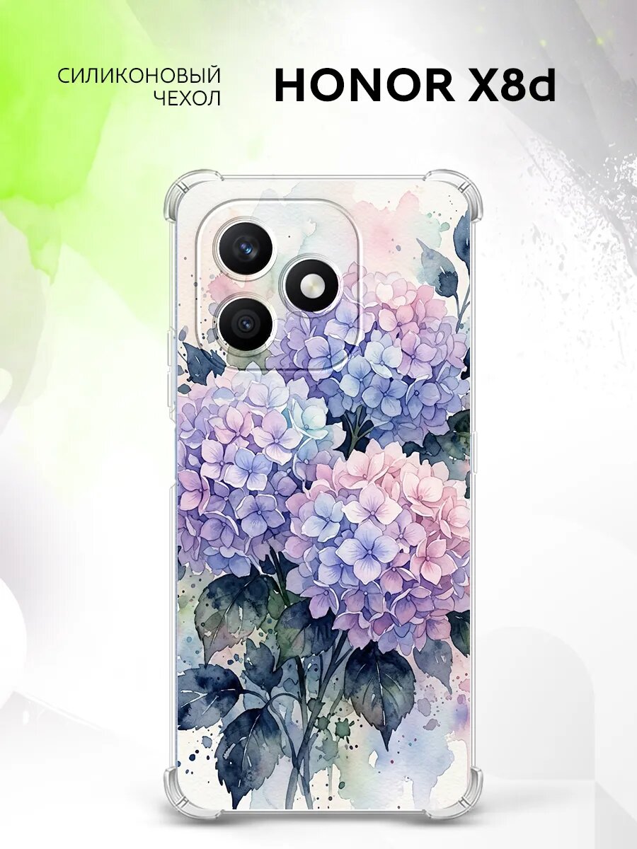 Чехол на Honor X8d, Хонор Икс8д бампер, противоударный, с рисунком цветы гортензии
