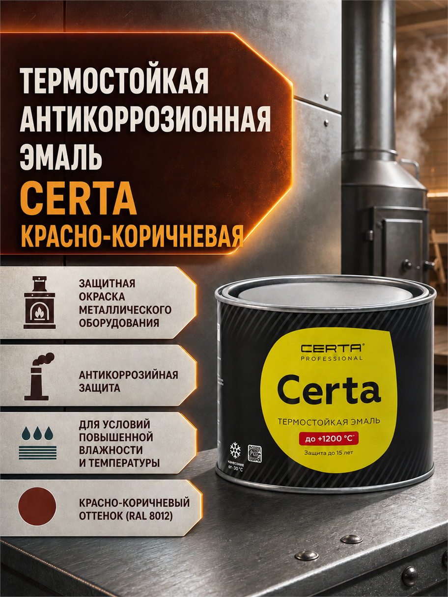 Краска термостойкая (Эмаль) антикоррозионная (до 500°С; 0,4 кг) Красно-коричневая Церта (Certa)