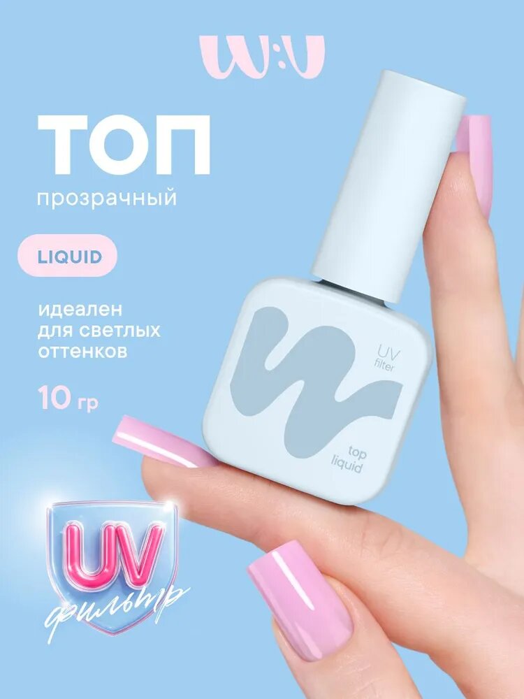 Топ для гель лака W: U, 10гр, топ для ногтей глянцевый, с UV-фильтром
