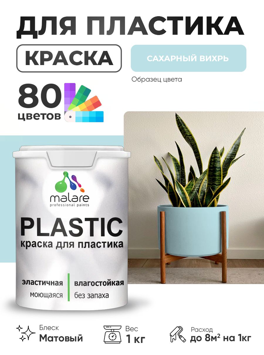 Акриловая краска для пластика Malare Plastic для пенопласта ПВХ сайдинга, для подоконников и откосов, быстросохнущая без запаха, матовая, сахарный вихрь, 1 кг