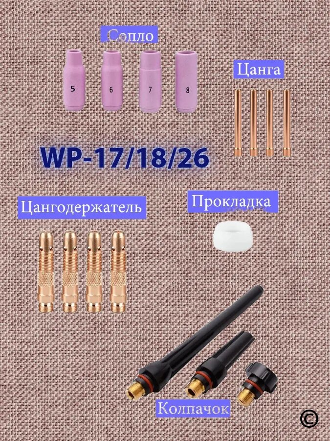 Набор аксессуаров для тиг, TIG, 16 шт. сопло, чашка, цанга прокладка, комплект расходных материалов, комплект принадлежностей для сварочной горелки TIG для WP-171826