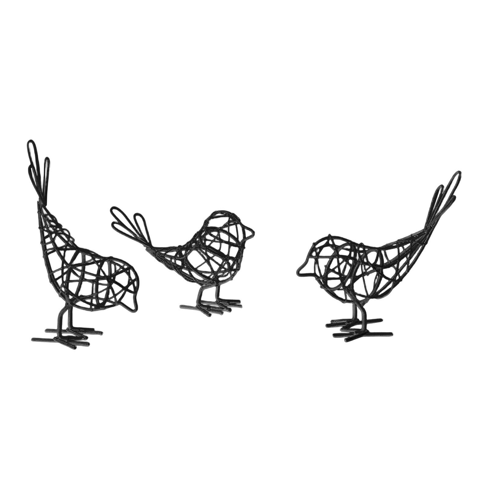 3 статуэтки птиц, настольное украшение для гостиной, новоселья, книжной полки, черные.