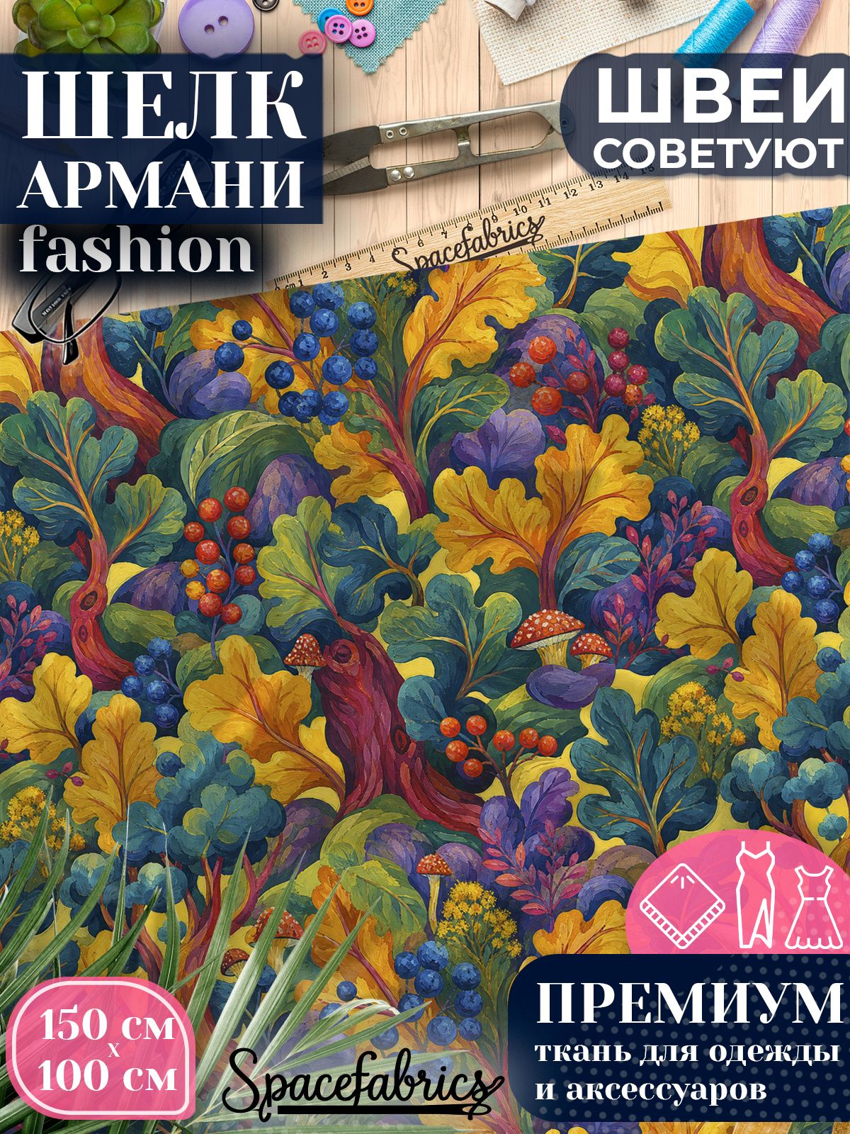 Ткань для шитья шелк Армани, искусственный шелк для костюмов, платьев, юбок с принтом Дубовая роща