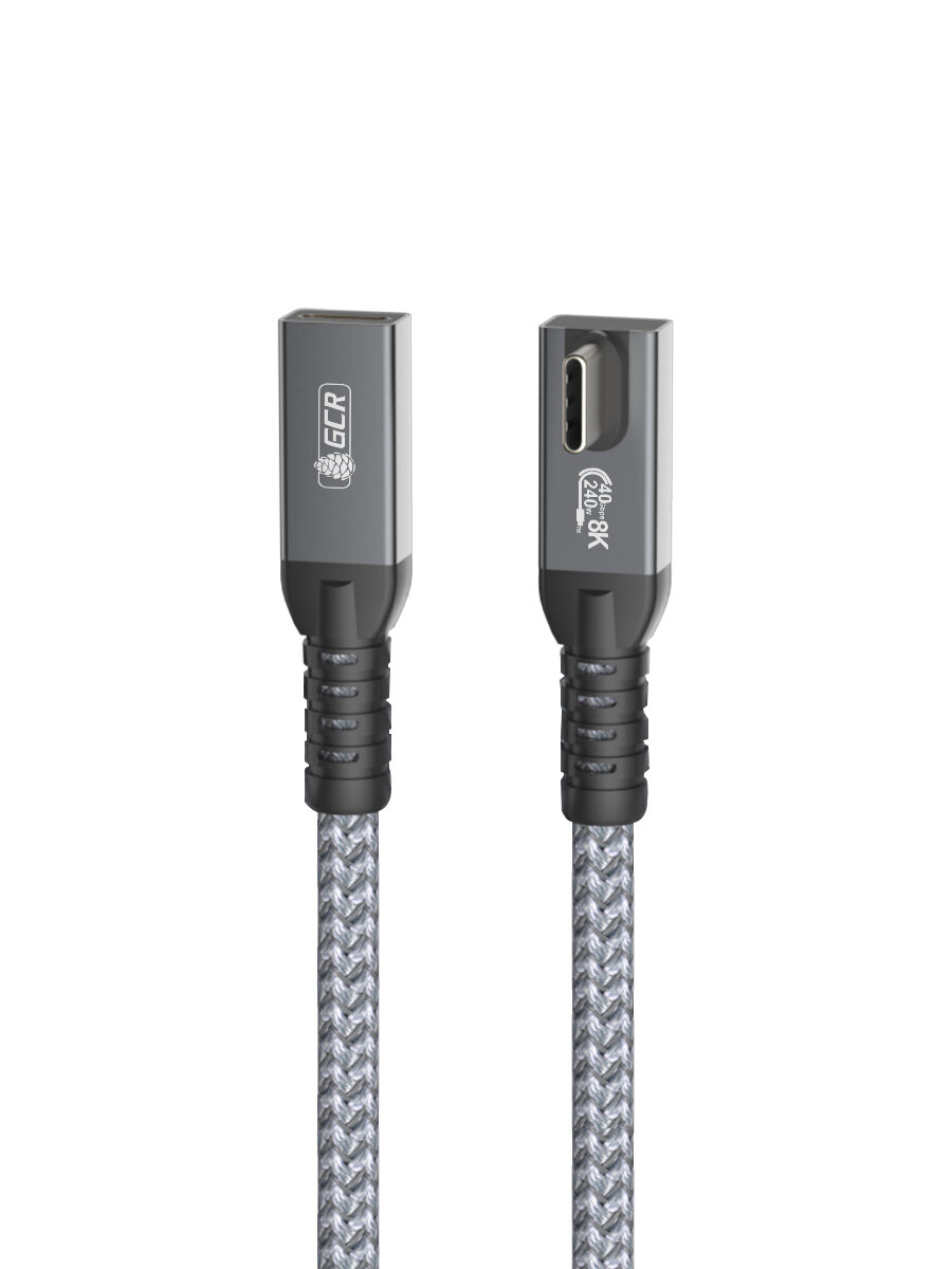 Удлинитель угловой USB 4.0 Type-C 20cм короткий GCR 240W PD 40 Гбит/с 8K60Hz разъем боковой