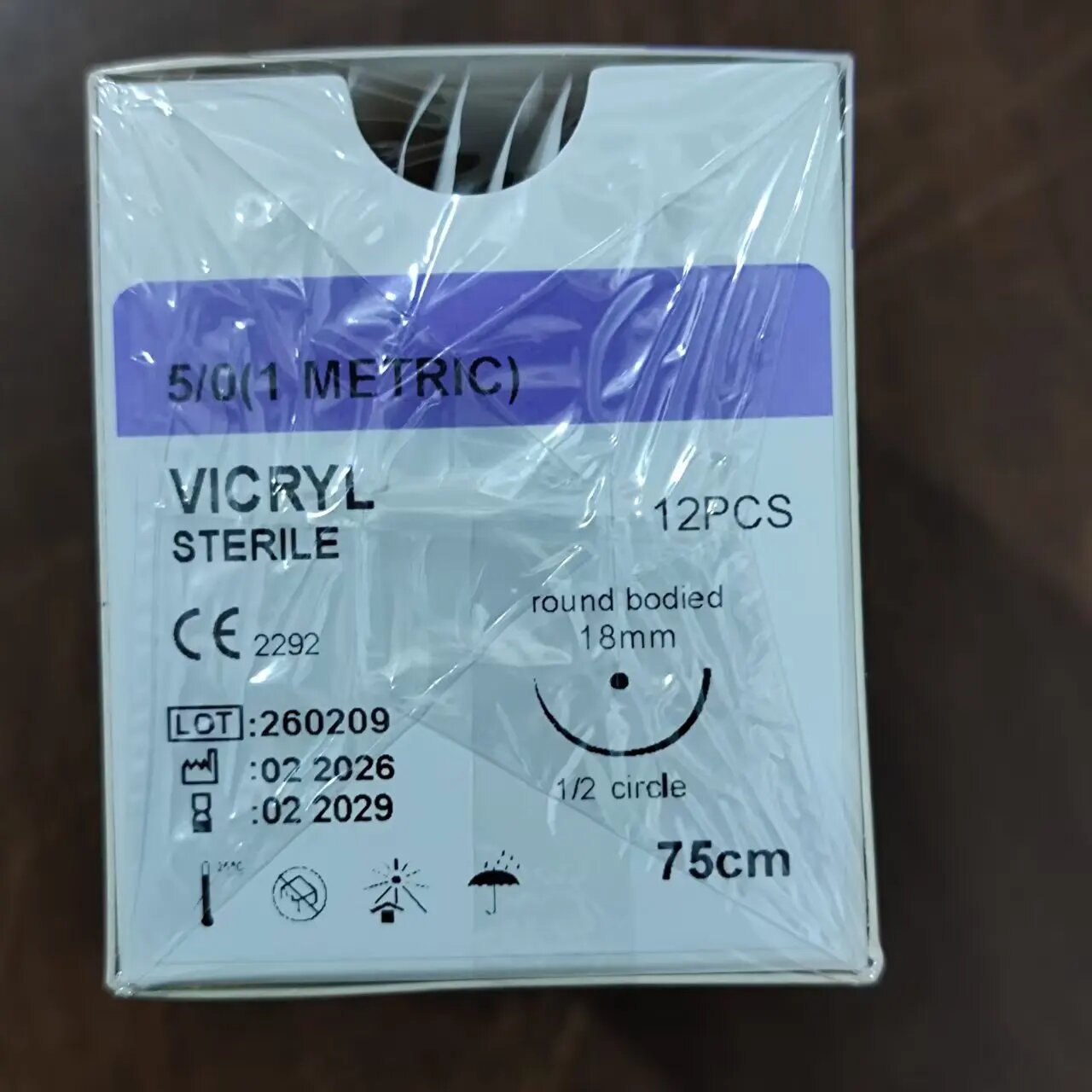 Vicryl 5/0 (1 Metric) 75cm, 12шт, фиолетовый