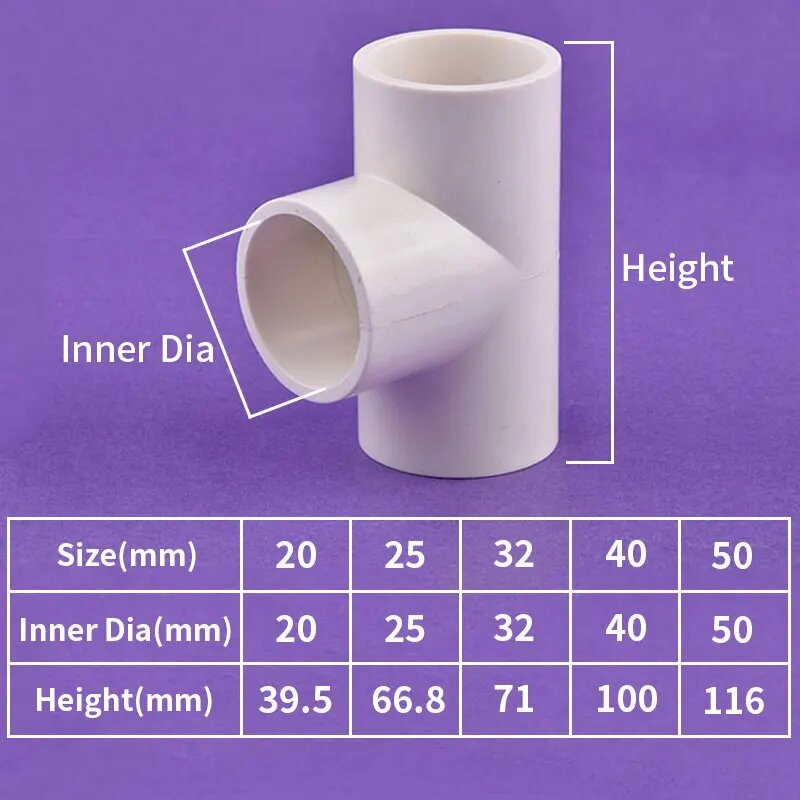 СgooHan прямые тройники для труб из ПВХ 20-50 мм Фиолетовый, Tee connector, White 25mm