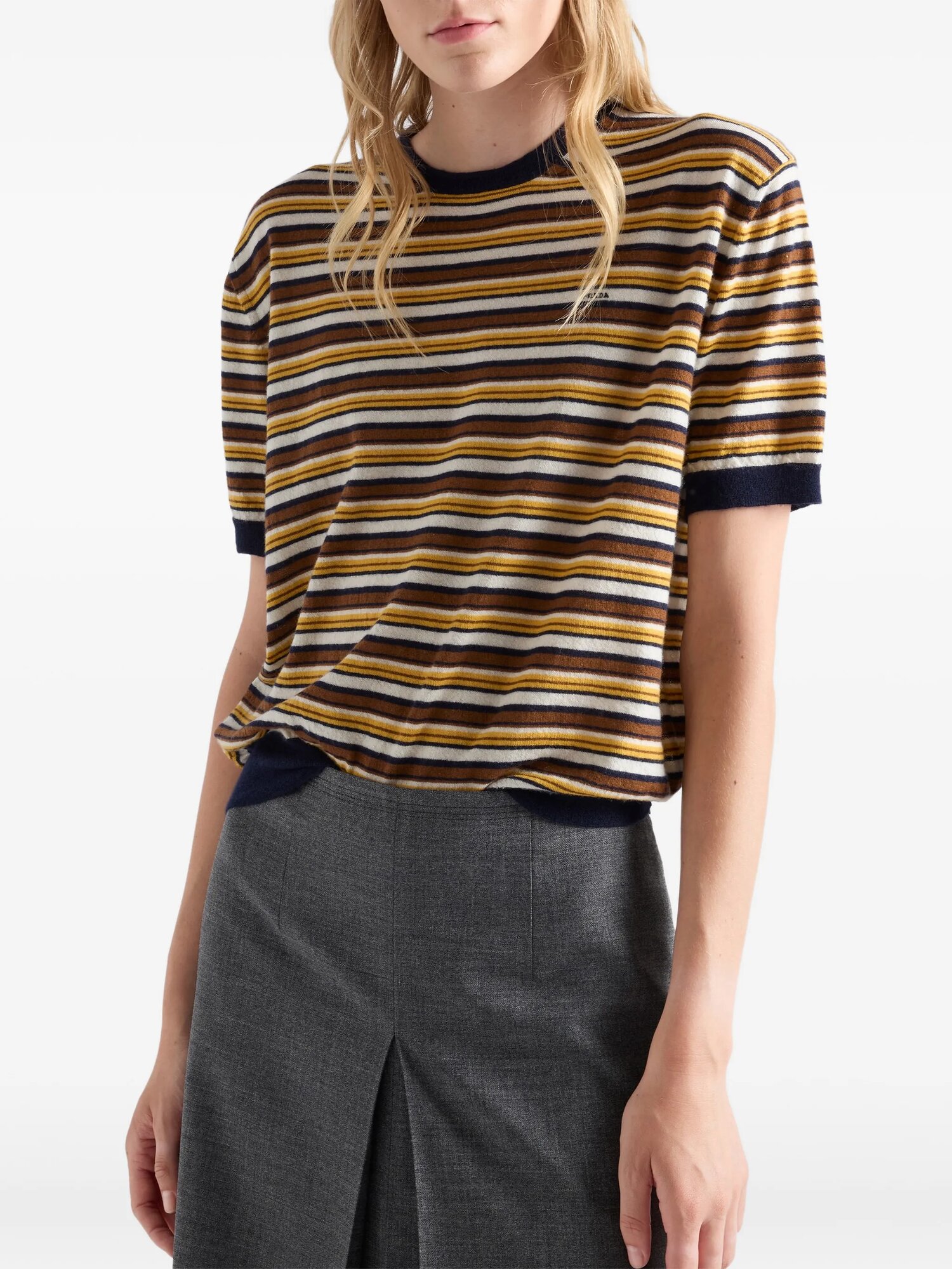 Свитер Prada Striped embroidered sweater, размер 38, , синий — фото 1