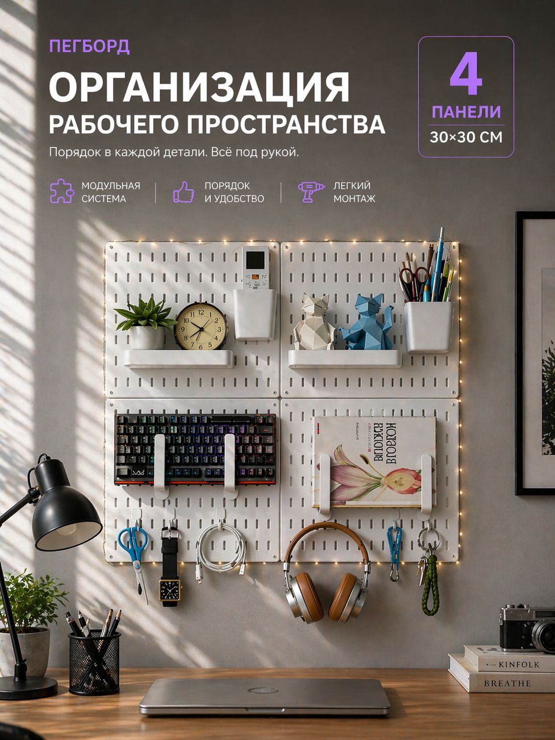 Мудборд настенный органайзер канцелярский, пегборд школьника