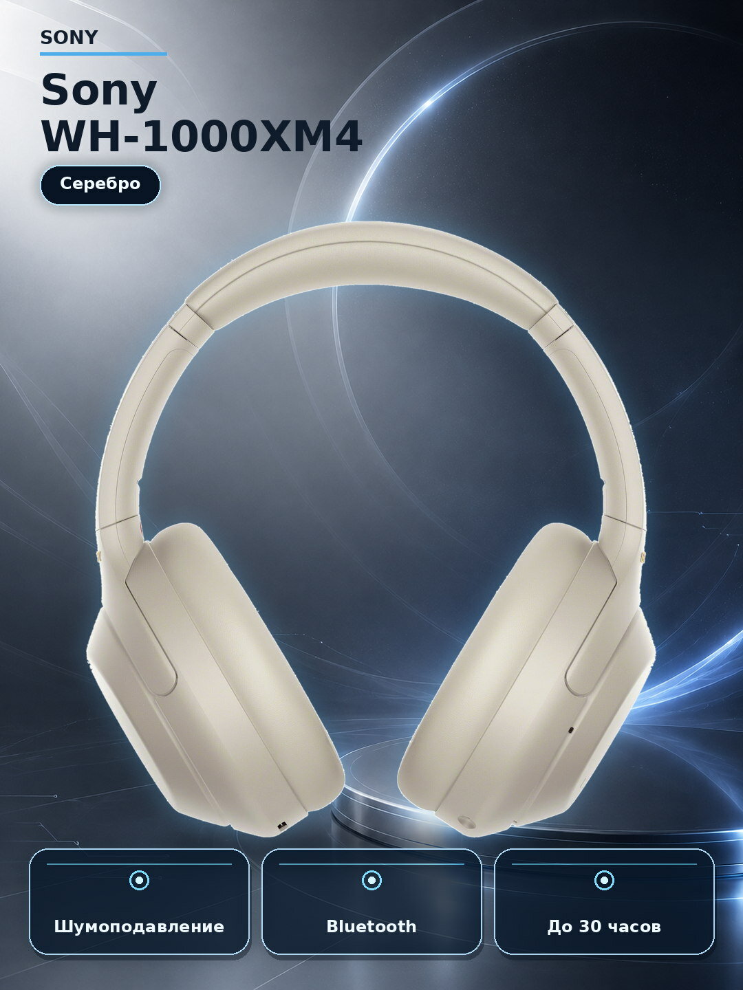 Беспроводные наушники Sony WH-1000XM4 с активным шумоподавлением, Silver (серебристый)