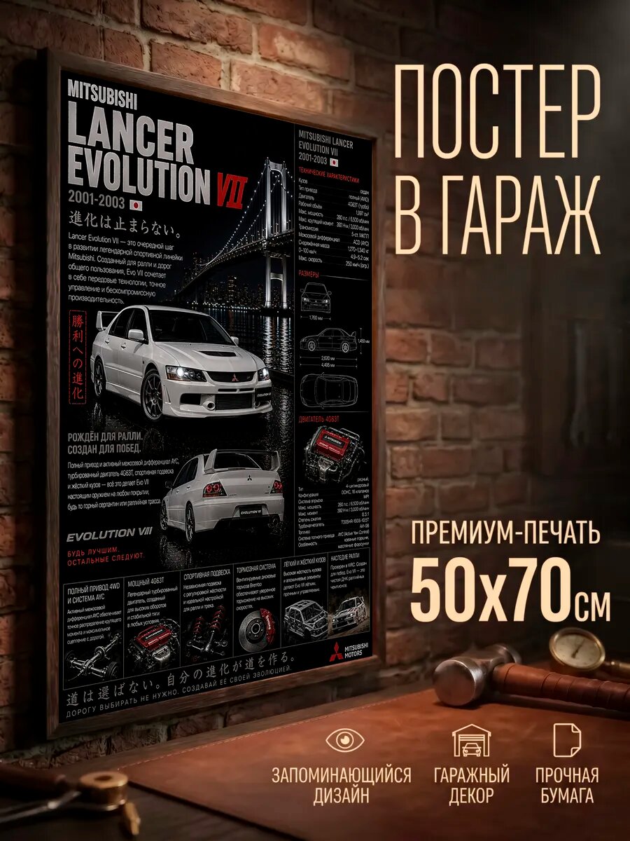 Постер на стену большой 50*70 без рамки Митсубиши Лансер VII