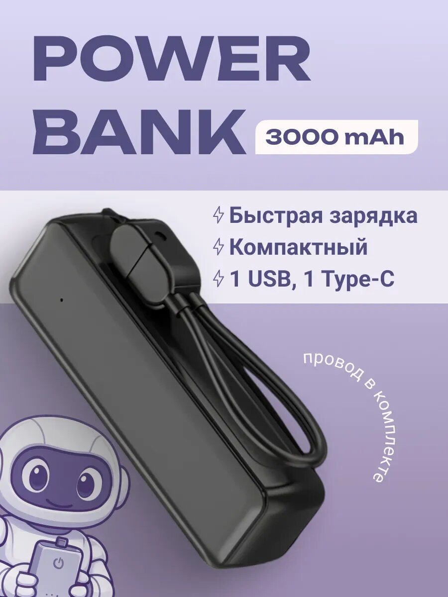 Портативный аккумулятор power bank 3000 mAh, Type-C