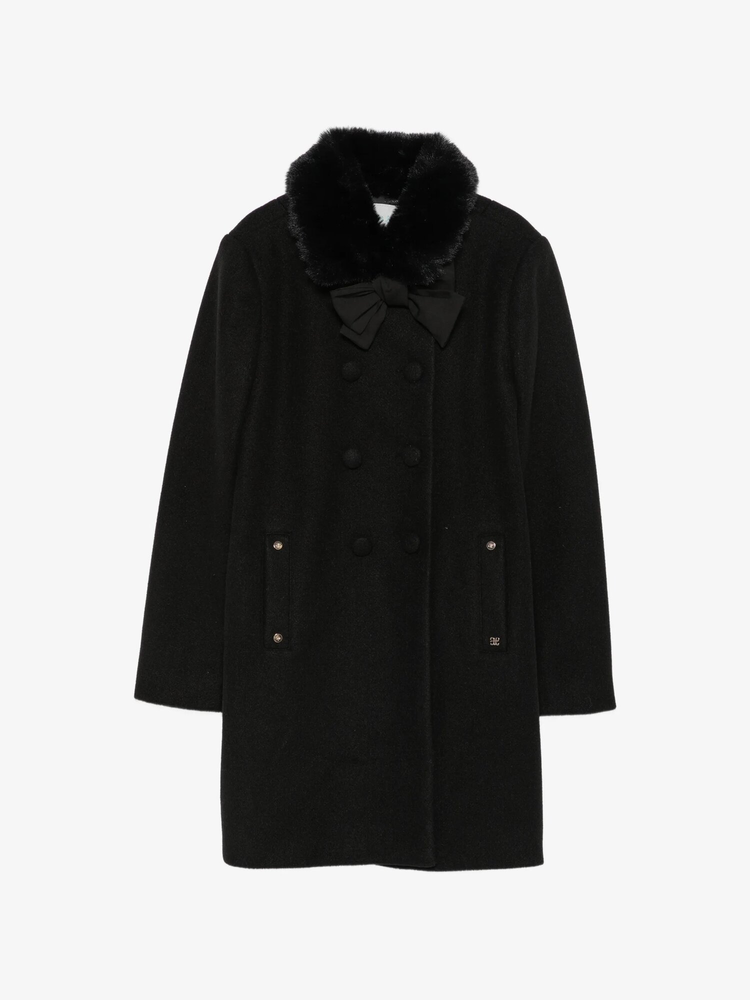 Пальто Faux-fur collar bow-detail coat