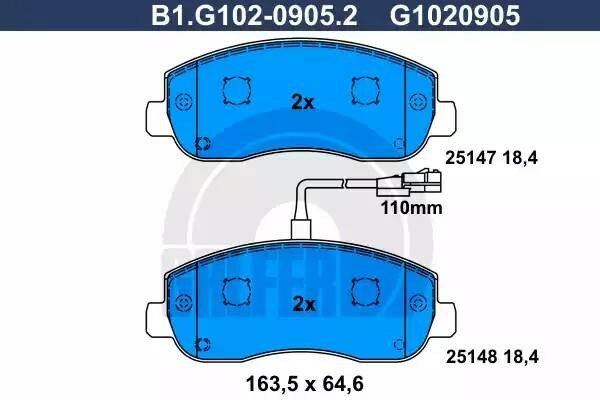 Колодки тормозные передние GALFER B1-G102-0905-2 Opel Movano, Renault Master 2.3 02.10->