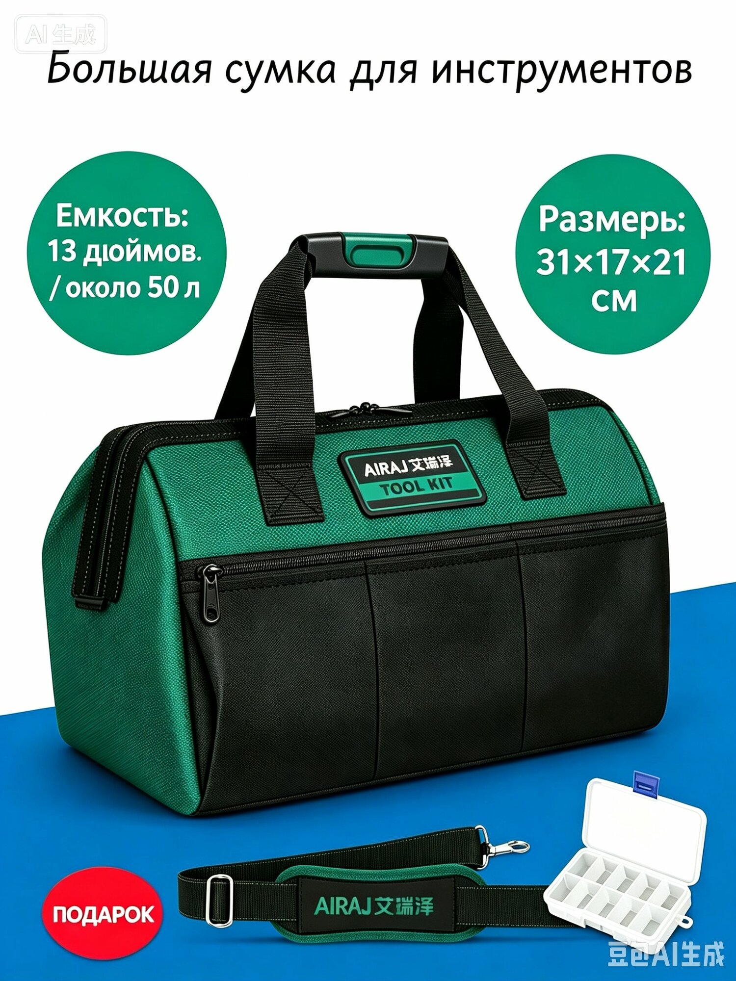 Сумка для инструмента 31х17х21 см с пластиковым дном/ водонепроницаемая