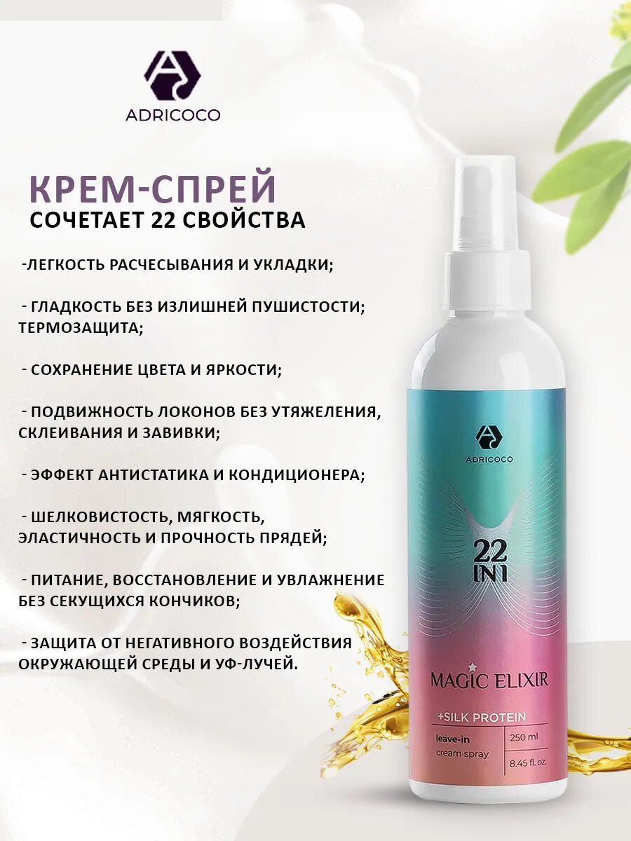 Adricoco MAGIC ELIXIR Мультифункциональный крем-спрей для волос 22 в 1, 250мл — фото 1